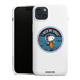 DeinDesign iPhone 15 Plus Handy Silikon H&uuml;lle Case wei&szlig; Handyh&uuml;lle Peanuts Weltall Snoopy Silikon Case