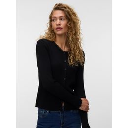 V&eacute;ro Moda VERO MODA Damen Strickjacke "VMWONDER LACE LS O-NECK CARDIGAN NOOS", schwarz, Gr. XL, unifarben, Strick, Obermaterial: 78% Viskose, 22% Polyester,