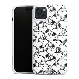 DeinDesign iPhone 15 Plus Handy Silikon H&uuml;lle Case wei&szlig; Handyh&uuml;lle Peanuts Snoopy Muster Silikon Case