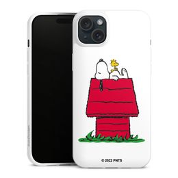 DeinDesign iPhone 15 Plus Handy Silikon H&uuml;lle Case wei&szlig; Handyh&uuml;lle Snoopy Peanuts Official Licensed Product Silikon Case