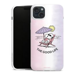DeinDesign iPhone 15 Plus Handy Silikon H&uuml;lle Case wei&szlig; Handyh&uuml;lle Snoopy Official Licensed Product Peanuts Silikon Case