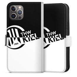 DeinDesign iPhone 12 Pro Handy Klapph&uuml;lle Handyh&uuml;lle aus Kunst Leder wei&szlig; Flip Case Merchandise Thw Kiel Handball Sideflip mit Lasche