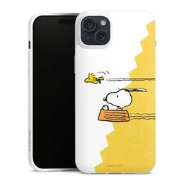DeinDesign iPhone 15 Plus Handy Silikon H&uuml;lle Case wei&szlig; Handyh&uuml;lle Snoopy Peanuts Children Silikon Case