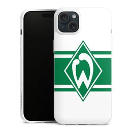 DeinDesign iPhone 15 Plus Handy Silikon H&uuml;lle Case wei&szlig; Handyh&uuml;lle Sv Werder Bremen Official Licensed Product Logo Silikon Case