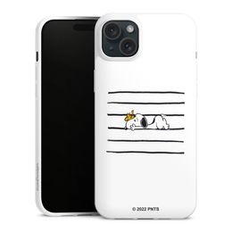 DeinDesign iPhone 15 Plus Handy Silikon H&uuml;lle Case wei&szlig; Handyh&uuml;lle Snoopy Dog Peanuts Silikon Case