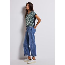 Street One Damen T-Shirt, blau, Gr. 36, bedruckt, Stoff, Vorderseite: 100% Viskose. R&uuml;ckseite: 95% Viskose, 5% Elasthan, Shirts, aus softem