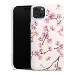 DeinDesign iPhone 15 Plus Handy Silikon H&uuml;lle Case wei&szlig; Handyh&uuml;lle Cherry Blossom Girl Style Spring Silikon Case