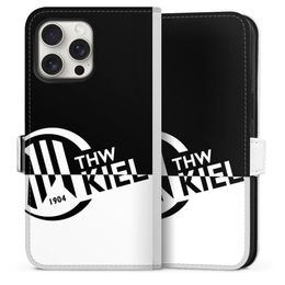 DeinDesign iPhone 15 Pro Max Handy Klapph&uuml;lle Handyh&uuml;lle aus Kunst Leder wei&szlig; Flip Case Merchandise Thw Kiel Handball Sideflip mit Lasche