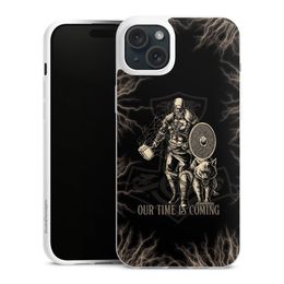 DeinDesign iPhone 15 Plus Handy Silikon H&uuml;lle Case wei&szlig; Handyh&uuml;lle Tv Show Designs Wikinger Vikings Silikon Case