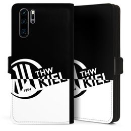 DeinDesign Huawei P30 Pro Handy Klapph&uuml;lle Handyh&uuml;lle aus Kunst Leder schwarz Flip Case Merchandise Thw Kiel Handball Sideflip mit langer Lasche