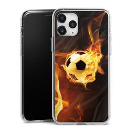 DeinDesign iPhone 11 Pro Max Handy Silikon H&uuml;lle Case transparent Handyh&uuml;lle Soccer Ball Fire Silikon Case