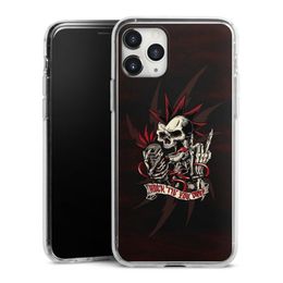 DeinDesign iPhone 11 Pro Max Handy Silikon H&uuml;lle Case transparent Handyh&uuml;lle Totenkopf Music Rock Silikon Case