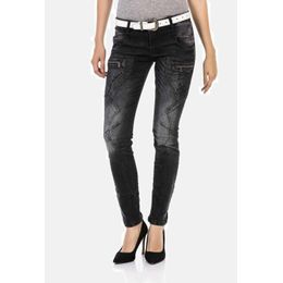 Cipo & Baxx CIPO & BAXX Damen Slim-fit-Jeans "Cipo & Baxx Jeans", schwarz, Gr. 29, uni, Obermaterial: 76% Baumwolle CO. 22% Polyester PES. 2% Elasthan EL.,