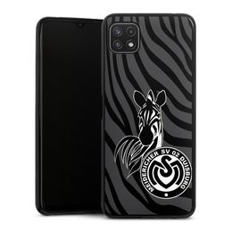 DeinDesign Galaxy A22 5G Handy Slim Case extra d&uuml;nn Silikon Handyh&uuml;lle schwarz H&uuml;lle Zebra Msv Duisburg Muster Silikon Slim Case