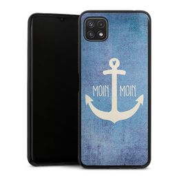 DeinDesign Galaxy A22 5G Handy Slim Case extra d&uuml;nn Silikon Handyh&uuml;lle schwarz H&uuml;lle Anchor Maritim Blue Silikon Slim Case