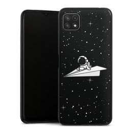 DeinDesign Galaxy A22 5G Handy Slim Case extra d&uuml;nn Silikon Handyh&uuml;lle schwarz H&uuml;lle Astronaut Comic Paper Silikon Slim Case