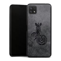 DeinDesign Galaxy A22 5G Handy Slim Case extra d&uuml;nn Silikon Handyh&uuml;lle schwarz H&uuml;lle Official Licensed Product Msv Duisburg Zebra Silikon Slim Case