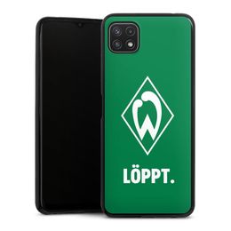 DeinDesign Galaxy A22 5G Handy Slim Case extra d&uuml;nn Silikon Handyh&uuml;lle schwarz H&uuml;lle Sv Werder Bremen Statement Official Licensed Product Silikon Slim Case