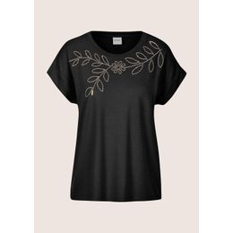 Madeleine Mode MADELEINE Damen Kurzarmshirt "Blusenshirt Elegantes T-Shirt mit Glanzeffekten", schwarz, Modern, Gr. 40, Obermaterial: 92% Viskose CV. 8% Elasthan