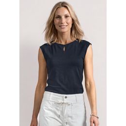 Street One Damen T-Shirt, blau, Gr. 36, unifarben, Web, 50% Baumwolle, 50% Modal, Shirts, mit Cut-Out Detail