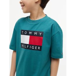 Tommy Hilfiger M&auml;dchen T-Shirt "HERITAGE"platinum teal, Gr. 5, unifarben, Single Jersey, Obermaterial: 100% Baumwolle, Shirts, Regular Fit, Kinder