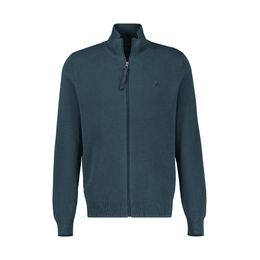 Lerros Herren Strickjacke, blau, Gr. M, bestickt, unifarben, Strick, Obermaterial: 100% Baumwolle, Strickjacken, mit Rei&szlig;verschluss und Strehkragen