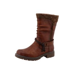 Tom Tailor Damen Winterstiefel, Gr. 42, braun, Lederimitat, Textil, Schuhe, Blockabsatz, Langschaftstiefel mit wasserabweisender TEX-Ausstattung