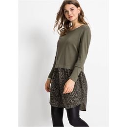 bonprix Damen 2-in-1-Pullover "Feinstrickpullover mit Rockansatz", gr&uuml;n, Gr. 32, gebl&uuml;mt, unifarben mit Farbeinsatz, Feinstrick;Web, Obermaterial:
