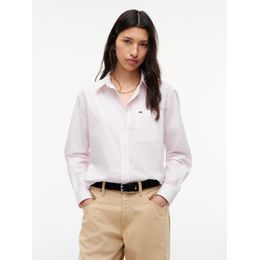 Tommy Jeans Damen Langarmbluse "TJW RLX ESSENTIAL SHIRT", rosa, Gr. L, gestreift, Web, Obermaterial: 100% Baumwolle, Blusen, Baumwolle, relaxed fit