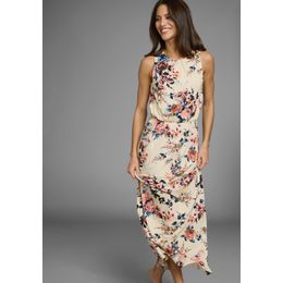 Laura Scott Damen Sommerkleid, beige, Gr. 34, gebl&uuml;mt, Single Jersey, Obermaterial: 95% Viskose, 5% Elasthan, Kleider, bodennah geschnitten, aus