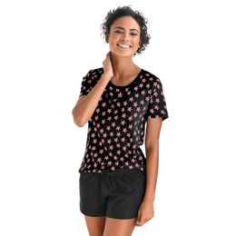 Damen Shorty, VIVANCE DREAMS BY LASCANA, Gr. 36, schwarz, Single Jersey, Obermaterial: 100% Baumwolle, Basic, Homewear-Sets, mit Sternchen-Druck