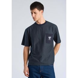 LINDBERGH Herren Kurzarmshirt "T-Shirt (Kurzarm) Oversize Fit, Cropped", blau, Gr. M, gestreift, Obermaterial: 100% Baumwolle, Shirts