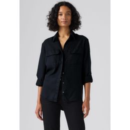 Levi's LEVI'S Damen Hemdbluse, schwarz, Gr. S, Web, Obermaterial: 100% Lyocell, Blusen, Krempel&auml;rmel mit Riegel