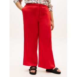 Damen Stoffhose "CRV ESS LINEN PULL ON PANTS", rot, Gr. 50, Tommy Hilfiger Curve, bedruckt, Web, Obermaterial: 100% Leinen, Hosen, in gro&szlig;en Gr&ouml;&szlig;en