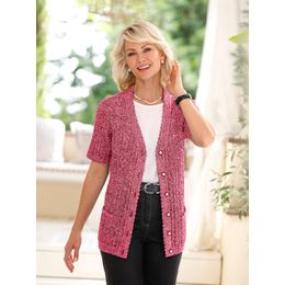 Classic Basics Damen Ajourstrickjacke, rot, Gr. 50, meliert, unifarben, 53% Polyacryl, 47% Baumwolle, Strickjacken