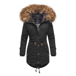 Marikoo Damen Winterjacke mit abnehmbarem Kunstfellkragen & Taillenzug