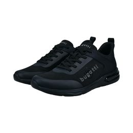 Bugatti Herren Sneaker, Gr. 42, schwarz, Lederimitat, Textil, Schuhe, Schn&uuml;rschuh, Halbschuh, Freizeitsneaker mit Logoschriftzug