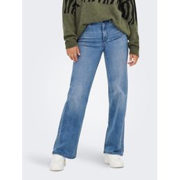 Only Damen High-waist-Jeans "ONLJUICY-WAUW HW WIDE DNM GUA113 NOOS"medium blau denim, Gr. M, unifarben, Denim/Jeans, Obermaterial: 64% Baumwolle, 31%