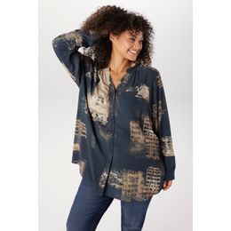 ANISTON PLUS Damen Longbluse, blau, Gr. 48, bedruckt, gemustert, Web, Obermaterial: 100% Viskose, Blusen, extravagant bedruckt - NEUE KOLLEKTION