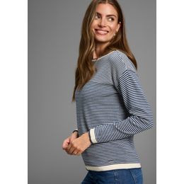 Laura Scott Damen Rundhalspullover, wei&szlig;, Gr. 40, gestreift, Strick, Obermaterial: 50% Baumwolle, 50% Polyacryl, Pullover, Feinstrickpullover aus
