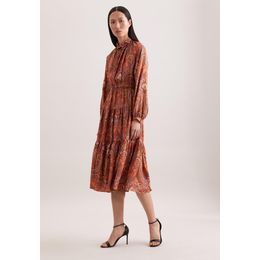 Seidensticker Damen Sommerkleid, orange, Gr. 44, bedruckt, 100% Viskose, Kleider, 1/1 Stehkragen Druck