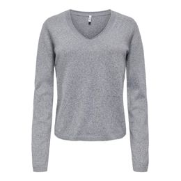 Only Damen V-Ausschnitt-Pullover "ONLLOYAL LIFE LS V-NECK PULLO KNT NOOS", grau, Gr. S, unifarben, Strick, Obermaterial: 80% Polyester, 20% Nylon,