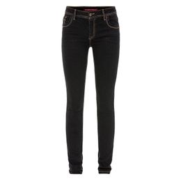 Cipo & Baxx CIPO & BAXX Damen Slim-fit-Jeans "Cipo & Baxx Jeans", schwarz, Gr. 29, uni, Obermaterial: 98% Baumwolle CO. 2% Elasthan EL., Jeans, im Used-Look,