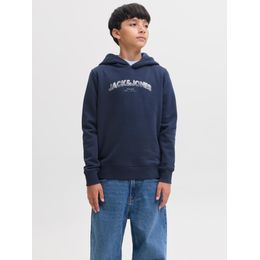Jack & Jones Kinder Kapuzensweatshirt "JJAVERY SWEAT HOOD JNR", blau, Gr. 152, JACK & JONES JUNIOR, bedruckt, angeraute Sweatware, Obermaterial: 60% Baumwolle,