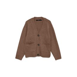 V&eacute;ro Moda VERO MODA Damen Strickjacke "VMBOOM LS V-NECK BUTTON CARDIGAN GA NOOS", braun, Gr. XS, meliert, Strick, Obermaterial: 85% Polyester, 7% Polyacryl, 5%