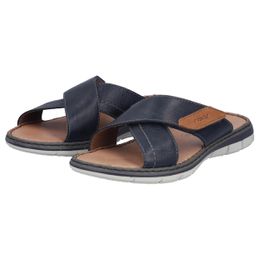 Rieker Herren Pantolette, Gr. 41nachtblau, Leder, unifarben mit Farbeinsatz, Schuhe, Sommerschuh, Strandschuh, Urlaubsschuh mit weicher Innensohle