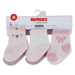 M&auml;dchen Kurzsocken "HGHG 6PK QUARTER SOCK", rosa, Gr. 3, HUGGIES BABYWEAR, gemustert, Materialmix, Socken, 6er Pack Baby-Socken mit Tier-Motiven/f&uuml;r