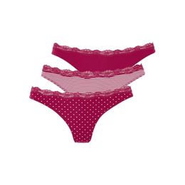 Lascana Damen String, Gr. 32, rot, Obermaterial: 95% Baumwolle, 5% Elasthan. Spitze: 87% Polyamid, 13% Elasthan, gepunktet, gestreift, unifarben,