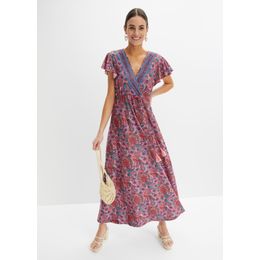 bonprix Damen Maxikleid, bunt, Gr. 40, Obermaterial: 95% Polyester, 5% Elasthan, Kleider, lockerer Schnitt, mit Fl&uuml;gel&auml;rmeln, elastisches Material,