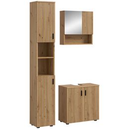 Mid.you Badezimmer, Eiche Artisan, Kunststoff, 3-teilig, Holzoptik, 5 F&auml;cher, 90 cm, FSC Mix, h&auml;ngend, stehend, Badezimmer, Badm&ouml;belsets & Badm&ouml;belserien, Badm&ouml;bel-Sets